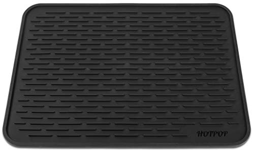 HOTPOP XXL 24"x18" Large Black Silicone Dish Drying Mat & Trivet - Dishwasher Safe, Heat Resistant, Eco-Friendly - Rubber Dish Drying Mat, Silicone Dish Mat for Kitchen Counter (24x18 Inches)