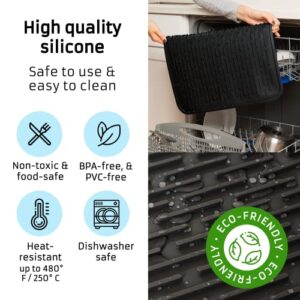 HOTPOP XXL 24"x18" Large Black Silicone Dish Drying Mat & Trivet - Dishwasher Safe, Heat Resistant, Eco-Friendly - Rubber Dish Drying Mat, Silicone Dish Mat for Kitchen Counter (24x18 Inches)