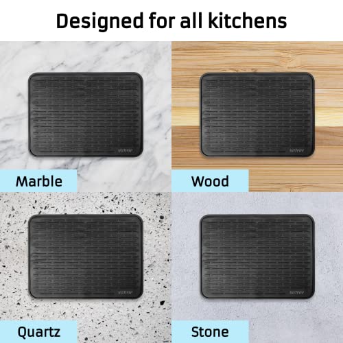 HOTPOP XXL 24"x18" Large Black Silicone Dish Drying Mat & Trivet - Dishwasher Safe, Heat Resistant, Eco-Friendly - Rubber Dish Drying Mat, Silicone Dish Mat for Kitchen Counter (24x18 Inches)