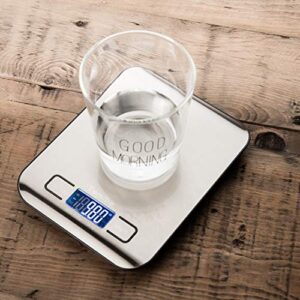 Tomiba Digital Kitchen Food Scale 11 lb Grams and Ounces Small Stainless Steel Backlit Silver Batteries Included