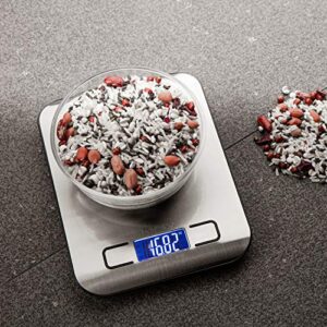 Tomiba Digital Kitchen Food Scale 11 lb Grams and Ounces Small Stainless Steel Backlit Silver Batteries Included