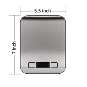 Tomiba Digital Kitchen Food Scale 11 lb Grams and Ounces Small Stainless Steel Backlit Silver Batteries Included