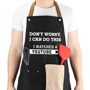 gifts for men women, funny saying apron with 3 tool pockets adjustable neck strap, waterproof, gifts for dad, husband, friends, birthday gifts, gag gifts, bbq cooking chef apron, valentine's day gift