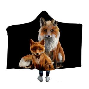 Sleepwish Fox Mother and Cub Hooded Blanket Cute Foxes Oil Painting Wearable Blanket Hoodie Fleece Blanket Ultra Soft and Warm for Winter TV Coach Adults & Kids (Adults 60"x 80")