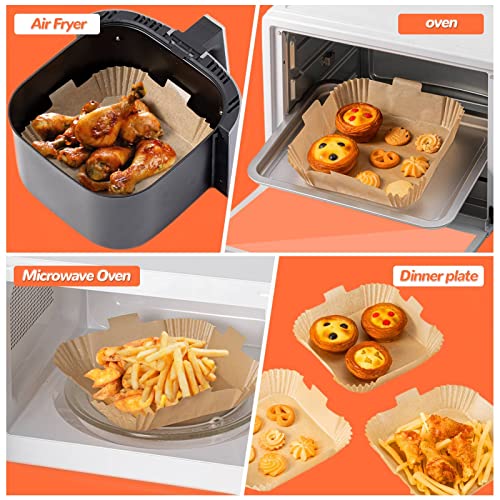 Air Fryer Liners 6.3 inch, 125 Pcs Square Disposable Paper Liners with Four Handles, Oil-proof Water-proof Parchment Paper, Food Grade Cooking Paper for Air Frying, Baking, Roasting Microwave