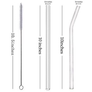 ALINK Glass Smoothie Straws, 10" x 10 mm Long Reusable Clear Drinking Straws, Pack of 8 with 2 Cleaning Brush,