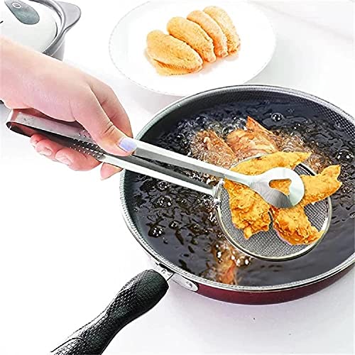 GUAGLL 2 in 1 Oil-Frying Filter Spoon, Stainless Steel Mesh Clip Filter Spoon Multi-functional Kitchen Tool for Fried Food, BBQ