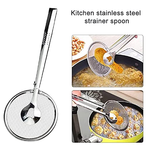 GUAGLL 2 in 1 Oil-Frying Filter Spoon, Stainless Steel Mesh Clip Filter Spoon Multi-functional Kitchen Tool for Fried Food, BBQ