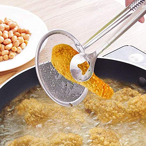 GUAGLL 2 in 1 Oil-Frying Filter Spoon, Stainless Steel Mesh Clip Filter Spoon Multi-functional Kitchen Tool for Fried Food, BBQ