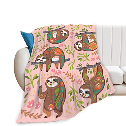 Cute Sloth Blanket Super Soft Fleece Sloth Throw Blanket for Kids Adults, Warm Cozy Plush Cartoon Sloth Blanket for Women Gifts Couch Sofa 40x50in