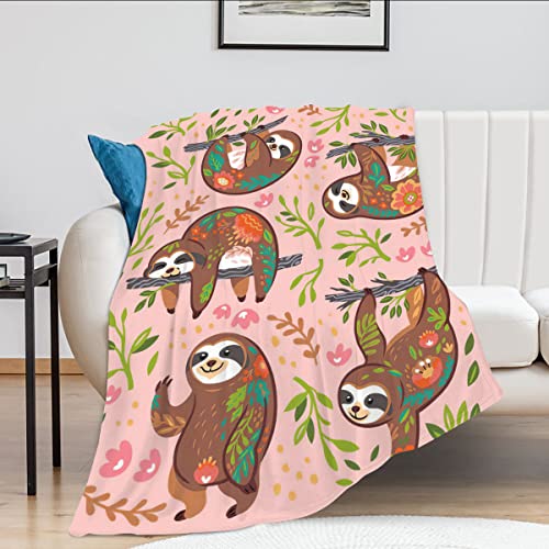 Cute Sloth Blanket Super Soft Fleece Sloth Throw Blanket for Kids Adults, Warm Cozy Plush Cartoon Sloth Blanket for Women Gifts Couch Sofa 40x50in