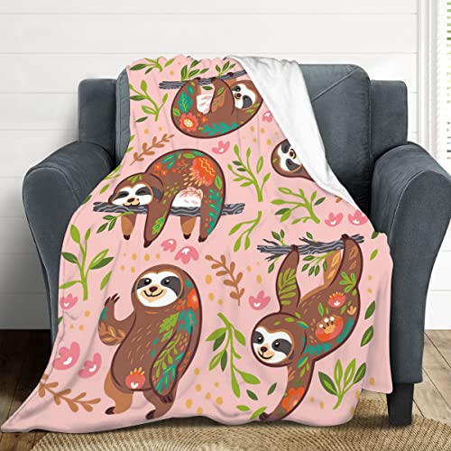 Cute Sloth Blanket Super Soft Fleece Sloth Throw Blanket for Kids Adults, Warm Cozy Plush Cartoon Sloth Blanket for Women Gifts Couch Sofa 40x50in