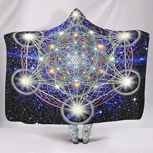 Sacred Geometry Print Hooded Blankets Fashion Cuddly Warm Winter Thick Sherpa Hood Cloak for Adults Child Camping Sofa Bedroom White 50x60 inch