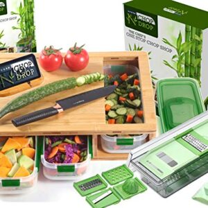 Smart Bamboo Cutting Board With Containers, Locking Lid, and Built-in GRATER. Easy To Clean Food Prep Station With Trays. Extra Large Smart Cutting Board Set with Stackable Containers For Easy Storage