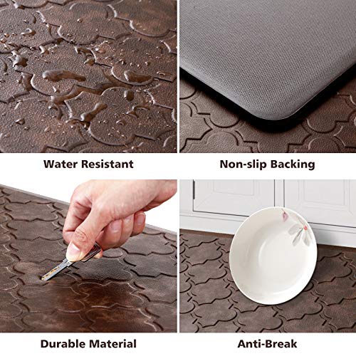 WISELIFE Kitchen Mat Cushioned Anti Fatigue Floor Mat,17.3"x28", Thick Non Slip Waterproof Kitchen Rugs and Mats,Heavy Duty Foam Standing Mat for Kitchen,Floor,Home,Office,Desk,Sink,Laundry, Brown