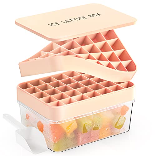 ZDPMK Ice Cube Trays With Lid and Bin, Upgraded 70 Grids Square Silicone Ice Cube Trays Molds for Freezer Easy Release Spill-Resistant Cover, For Whiskey Cocktail Chilling Drinks Coffee BPA Free