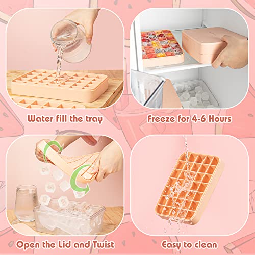 ZDPMK Ice Cube Trays With Lid and Bin, Upgraded 70 Grids Square Silicone Ice Cube Trays Molds for Freezer Easy Release Spill-Resistant Cover, For Whiskey Cocktail Chilling Drinks Coffee BPA Free