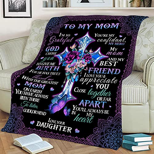 Amonee-YL to My Mom Grateful Love Daughter Mother's Day Family Flannel Fleece Throw Blankets for Sofa 60"x50" Decorative Shawls,Super Cozy Lightweight Gift Idea