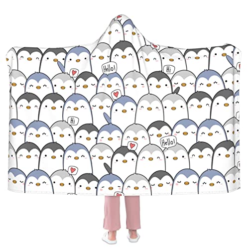 Penguin Hooded Blanket Flannel Wearable Throw Blanket,Blanket Hoodie Warm Wearable Blanket Soft Fleece Throw Blankets Comfy Hoodie Blankets for Kids Adults