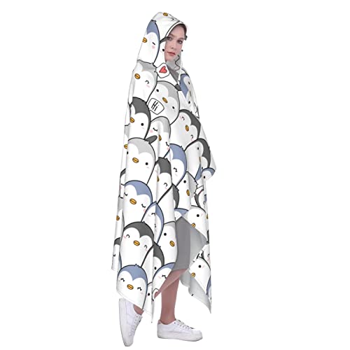 Penguin Hooded Blanket Flannel Wearable Throw Blanket,Blanket Hoodie Warm Wearable Blanket Soft Fleece Throw Blankets Comfy Hoodie Blankets for Kids Adults