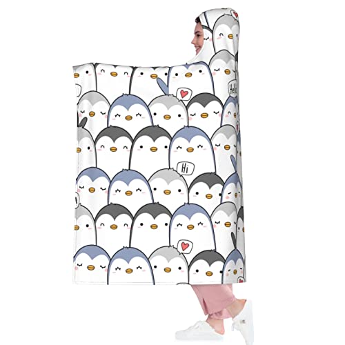 Penguin Hooded Blanket Flannel Wearable Throw Blanket,Blanket Hoodie Warm Wearable Blanket Soft Fleece Throw Blankets Comfy Hoodie Blankets for Kids Adults