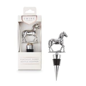 twine derby wine bottle stopper, keep wine fresh, horse bottle stopper, fits standard bottles, metal, rubber seal, silver, set of 1