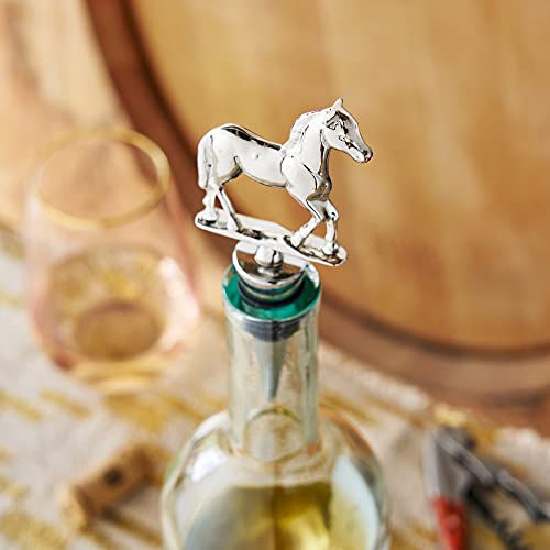 Twine Derby Wine Bottle Stopper, Keep Wine Fresh, Horse Bottle Stopper, Fits Standard Bottles, Metal, Rubber Seal, Silver, Set of 1