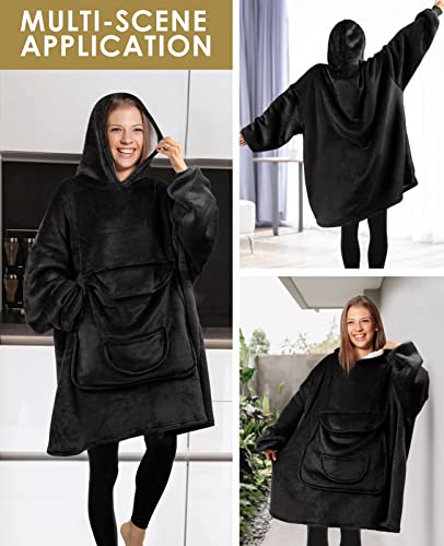 Blanket Hoodie Oversize Huge Hooded Blanket Sweatshirt with Deep Pockets and Elastic Sleeves, Women's Men's Fleece Lamb Fleece Soft Warm Comfortable Blanket Jacket Sweater Gift Adult Youth One Size