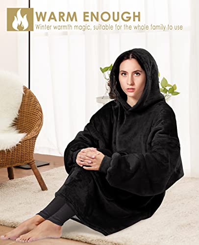 Blanket Hoodie Oversize Huge Hooded Blanket Sweatshirt with Deep Pockets and Elastic Sleeves, Women's Men's Fleece Lamb Fleece Soft Warm Comfortable Blanket Jacket Sweater Gift Adult Youth One Size