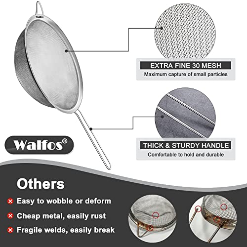 Fine Mesh Strainer Set of 3, Stainless Steel Wire Strainers for Kitchen, Multipurpose Metal Fine Sieve with Handle, Perfect for Food, Rice, Quinoa, 3", 5", 7"