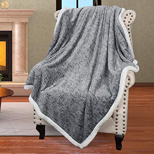 Catalonia Grey Sherpa Throw Blanket, Super Soft Fluffy Fuzzy Comfy Velvet Plush Fleece TV Blankets and Throws for Sofa Couch Bed for Adults Child, 50"x60", Melange