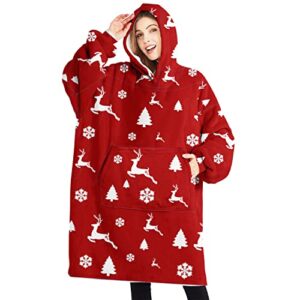 fleedy christmas wearable blanket hoodie for women men, soft warm cozy oversized sherpa hooded blanket for adults with pockets