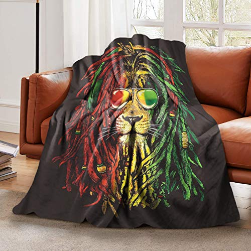 Jamaica Reggae Rasta Lion Sunglass Throw Blanket Soft Lightweight Flannel Blanket Fuzzy Sofa Fleece Blanket for Use in Bed Living Room Home Beachh Couch Travel 50"x40" for Kid Baby