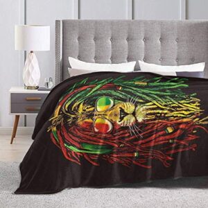 Jamaica Reggae Rasta Lion Sunglass Throw Blanket Soft Lightweight Flannel Blanket Fuzzy Sofa Fleece Blanket for Use in Bed Living Room Home Beachh Couch Travel 50"x40" for Kid Baby