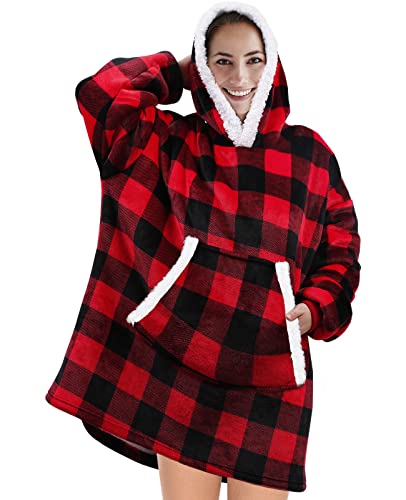 Oversized Wearable Blanket Hoodie, Sherpa Fleece Hoodie Blanket Sweatshirt with Pockets for Adult Women Men,One Size Fits All