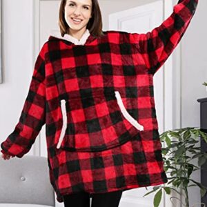 Oversized Wearable Blanket Hoodie, Sherpa Fleece Hoodie Blanket Sweatshirt with Pockets for Adult Women Men,One Size Fits All