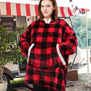 Oversized Wearable Blanket Hoodie, Sherpa Fleece Hoodie Blanket Sweatshirt with Pockets for Adult Women Men,One Size Fits All