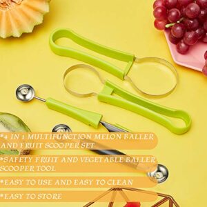 2 Pieces Melon Baller Scoop Set, 4 In 1 Stainless Steel Fruit Scooper Seed Remover Melon Baller Carving Knife Double Sided Melon Baller for Watermelon Ice Cream