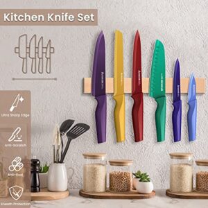 Astercook Knife Set, 12 Pcs Color-Coded Kitchen Knife Set, 6 Color Anti-Rust Coating Stainless Steel Kitchen Knives with 6 Blade Guards, Dishwasher Safe