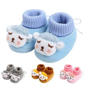 Lykmera Toddler Winter Cotton Socks Shoes Boys Girls Floor Shoes Elastic Band Comfortable Warm Cute Cartoon Sheep Boots (C, 12-18 Months)