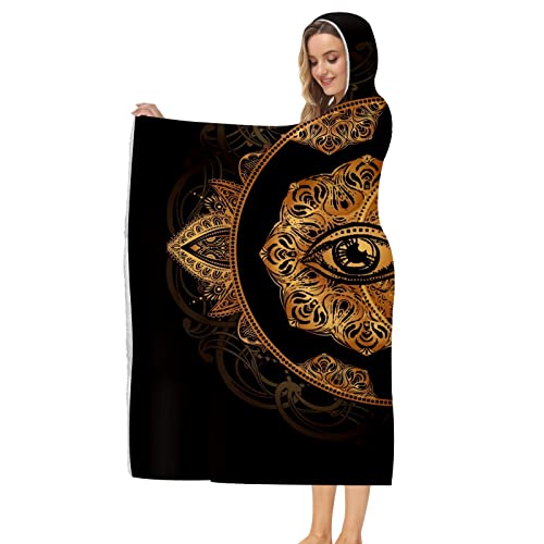 Hooded Blanket Boho Chic Tattoo Mandala Wearable Blanket Hood Poncho Hooded Blanket Throw Plush Blanket Novelty Blanket for Bed Home Sofa 51x59 Inch