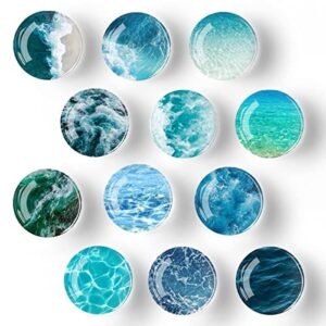 bamsod 12 pcs glass strong refrigerator magnets, ocean pattern series magnets whiteboard magnets glass fridge magnets for office cabinets round fridge stickers home kitchen decor