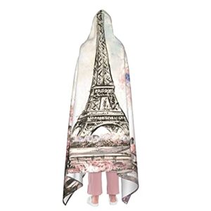 JASMODER Valentine's Day Gift Paris Eiffel Tower Lover Couples Hooded Blanket Anti-Pilling Flannel Wearable Blanket Hoodie-Plush Warm Blanket Throw Blankets Fit for Kids, Adults, Teens