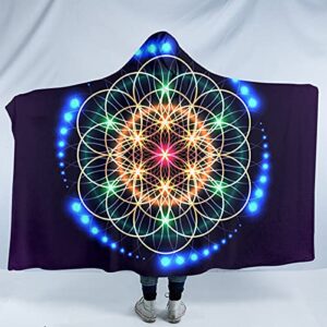 sleepwish flower of life hoodie blanket sacred geometry chakra colored soft warm comfortable blanket wearable sherpa blanket blue green orange (adults 60"x 80")