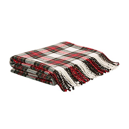 glitzhome 100% Acrylic Dress Stewart Tartan Plaid Throw Blanket with Fringe, 50 x 60 Inch