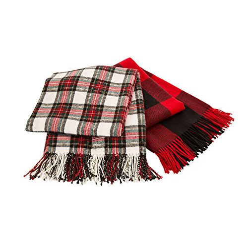 glitzhome 100% Acrylic Dress Stewart Tartan Plaid Throw Blanket with Fringe, 50 x 60 Inch