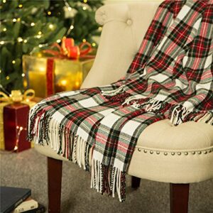 glitzhome 100% Acrylic Dress Stewart Tartan Plaid Throw Blanket with Fringe, 50 x 60 Inch