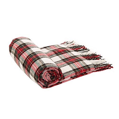 glitzhome 100% Acrylic Dress Stewart Tartan Plaid Throw Blanket with Fringe, 50 x 60 Inch