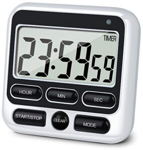 ktkudy digital kitchen timer with mute/loud alarm switch on/off switch, 24 hour clock & alarm, memory function count up & count down for kids teachers cooking, large lcd display, strong magnet (black)