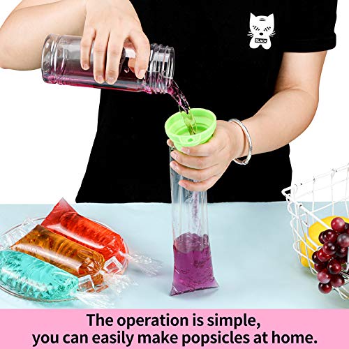 240 Pieces Ice Lolly Bags Disposable Ice Pop Mold Bags Plastic Ice Candy Bags with Silicone Funnel for Making Ice Pop Yogurt Candy Freeze Pops (3 x 10 Inch)